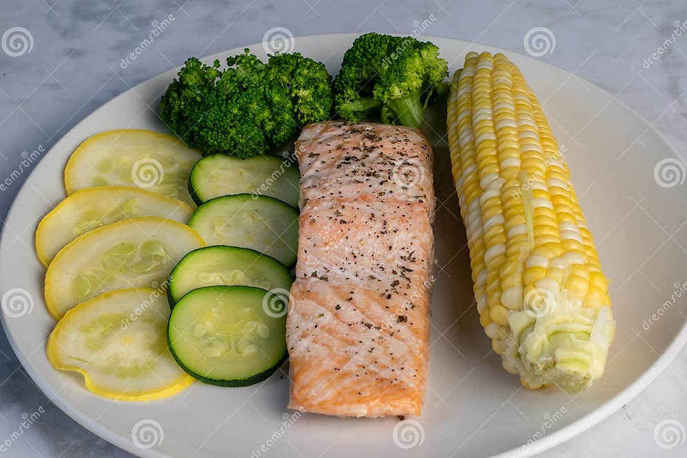 Baked samon dinner stock image. Image of seafood, meal - 285263653
