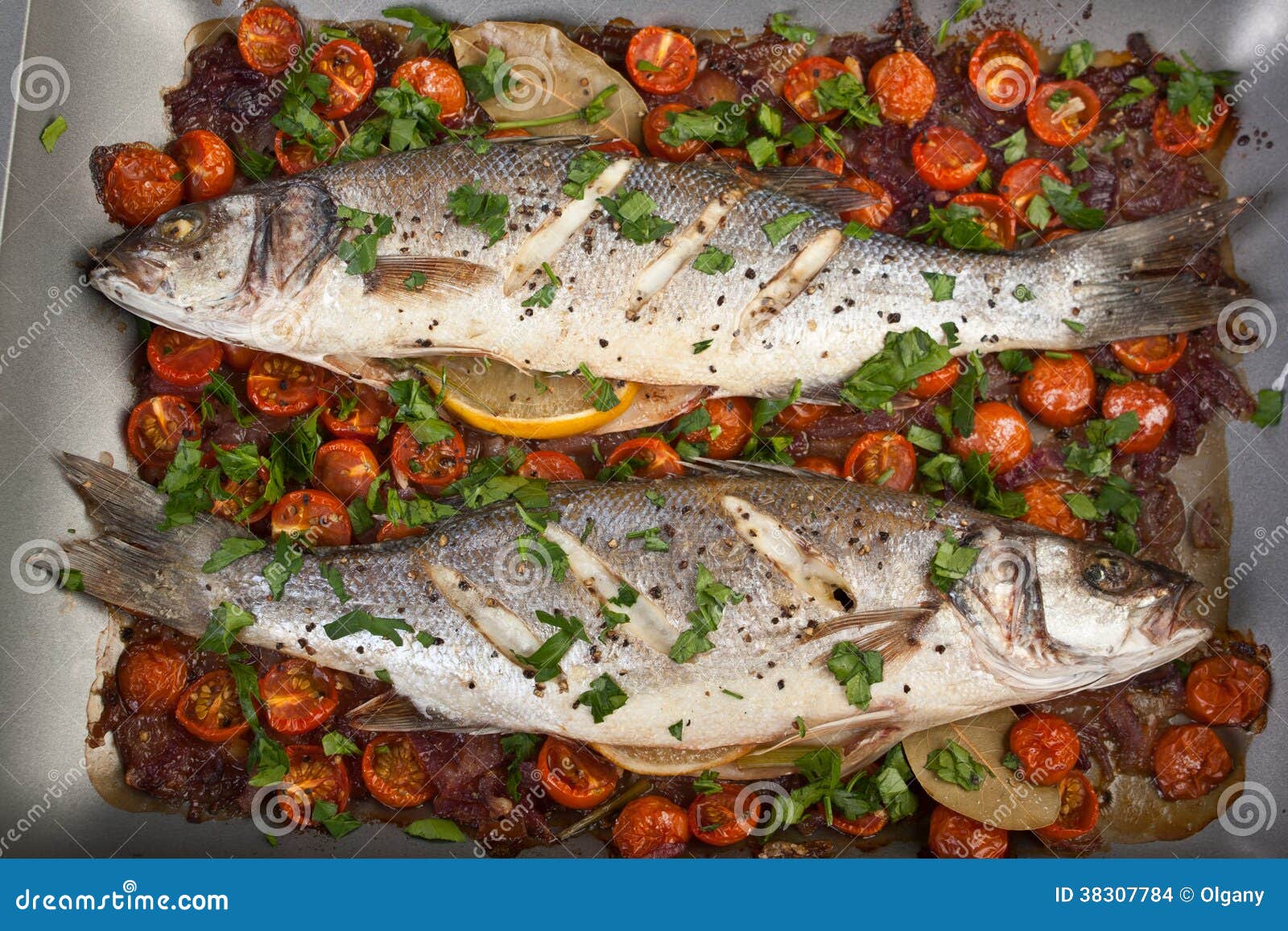 Baked Seabass Fish stock photo. Image of dish, golden - 38307784