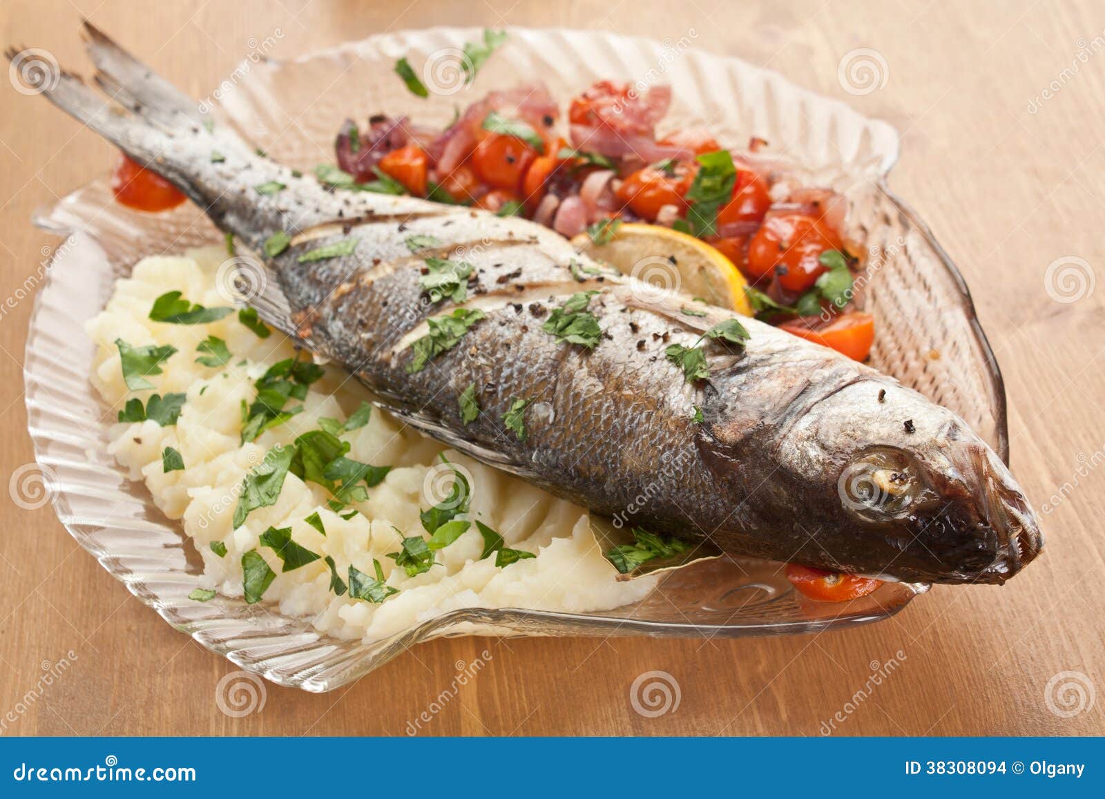 Baked Seabass Fish stock photo. Image of food, cherry - 38308094
