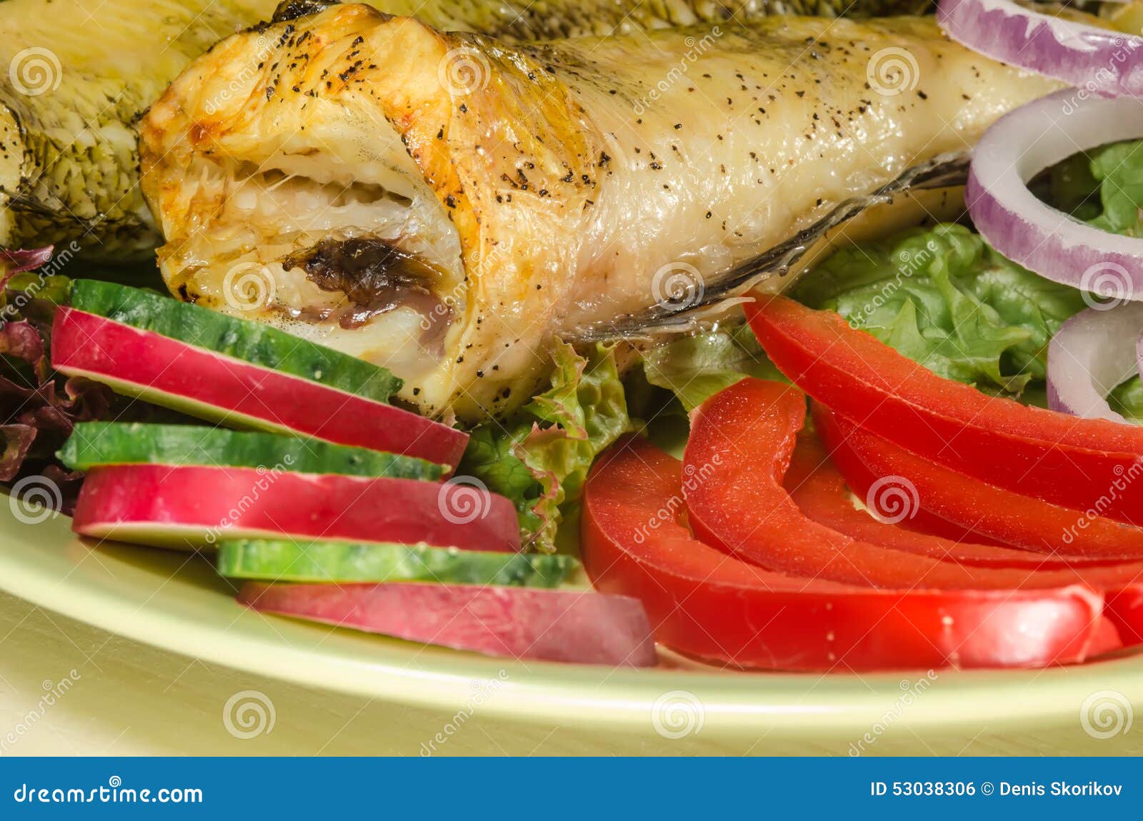 Baked Shad with Vegatables at Dish Stock Photo - Image of cuisine ...
