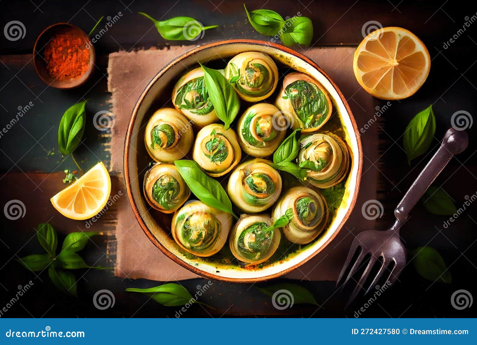 Baked Snails with Garlic Top View. Generative AI, Generative, AI Stock ...