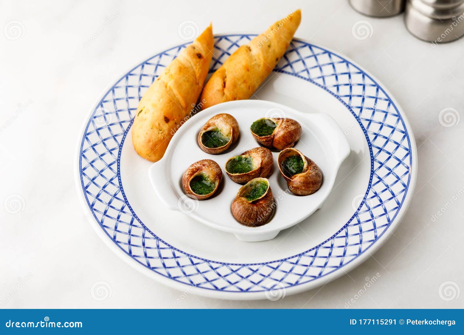 Baked snails with bread stock image. Image of cookery - 177115291