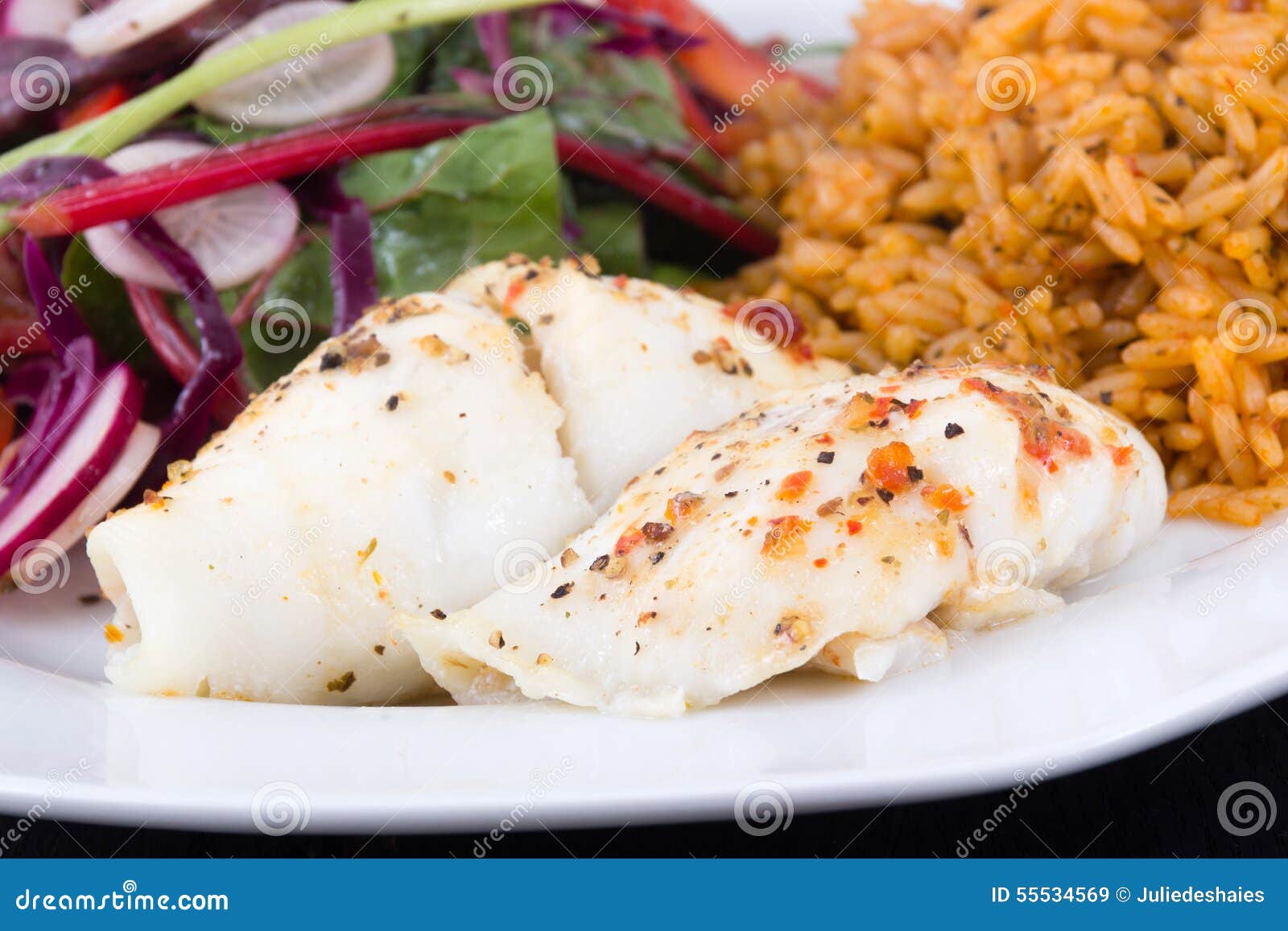 Baked Sole with Rice and Salad Stock Image - Image of dieting, dish ...