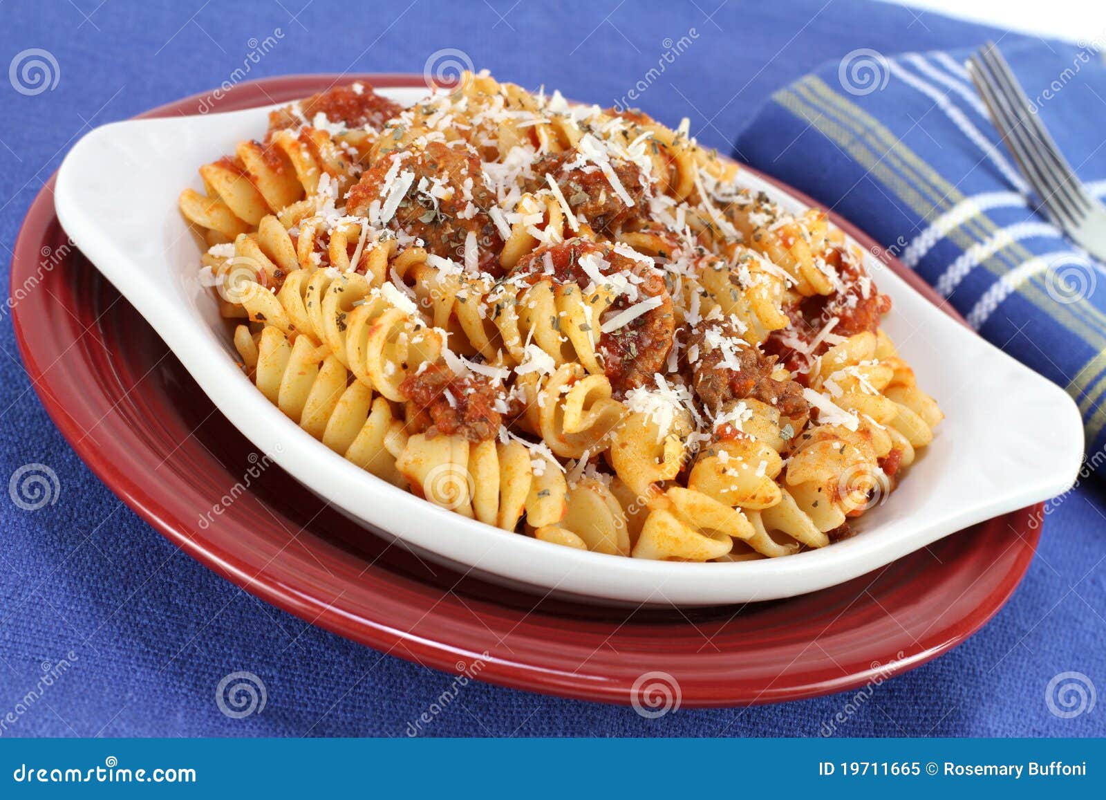 Baked Spriral Rotelle Pasta in Meat Sauce Stock Image - Image of napkin ...