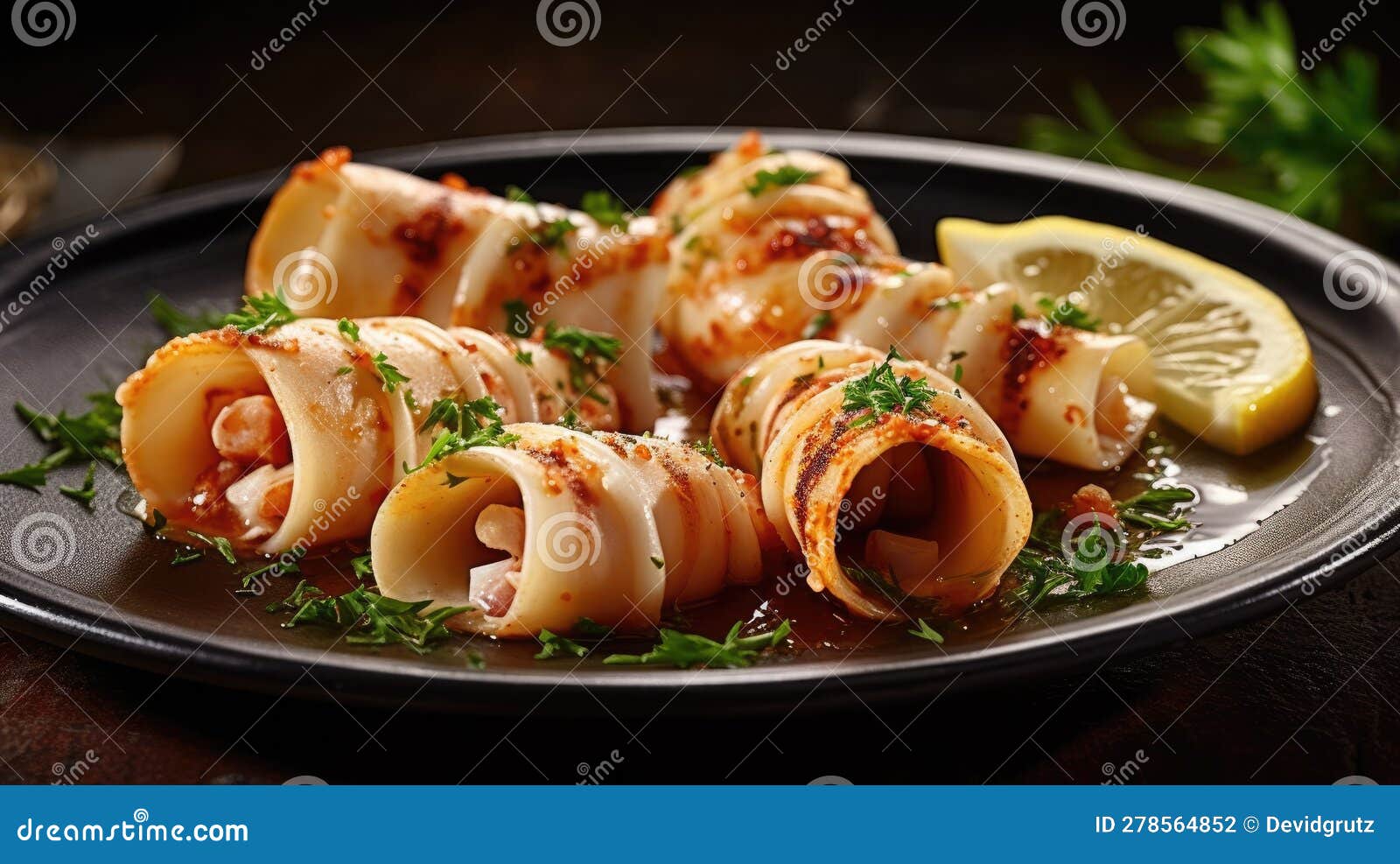 Baked Squid Stuffed Calamari. Generative AI Stock Photo - Image of ...