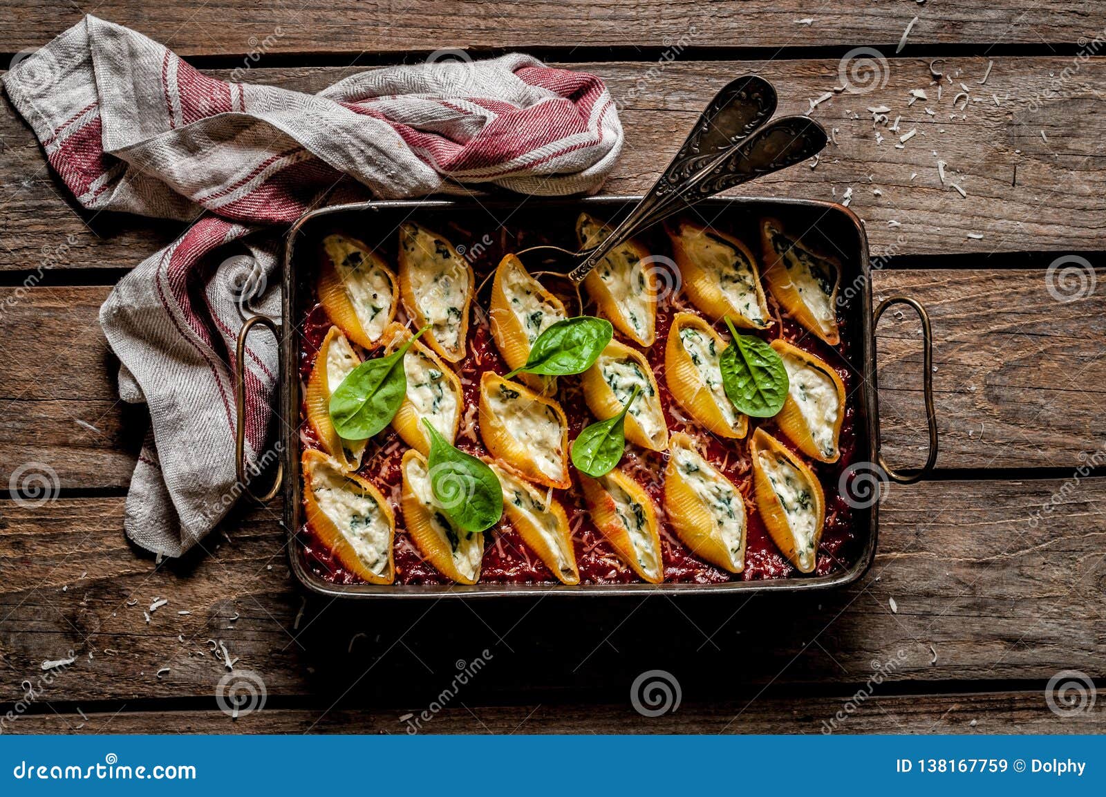 Baked Stuffed Pasta Shell stock image. Image of cheesy - 138167759