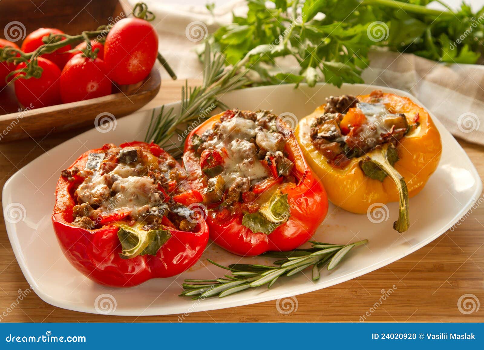 Baked Stuffed Red Bell Pepper Stock Photo - Image of stuffed, minced ...