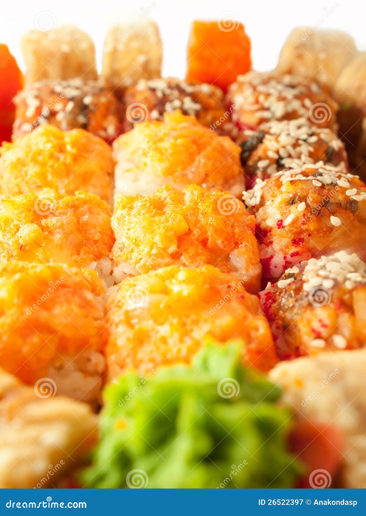 Baked Sushi Rolls with Orange and Red Roe Closeup Stock Image - Image ...