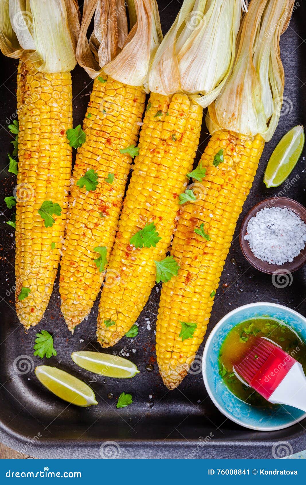Baked Sweet Corn Cobs with Herb Butter and Lime Stock Image - Image of ...