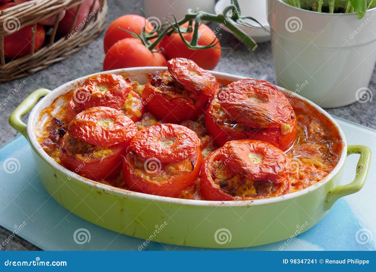 Baked Tomatoes Stuffed with Ground Beef Stock Image - Image of chef ...