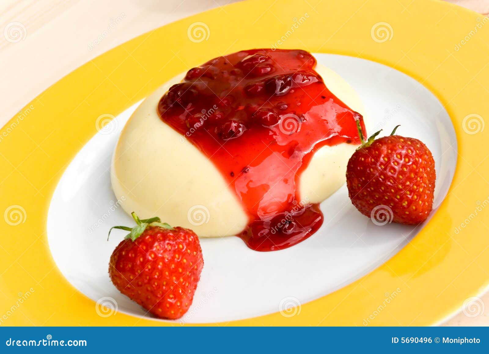A Baked Vanilla Pudding with Topping of Red Currant Stock Photo - Image ...