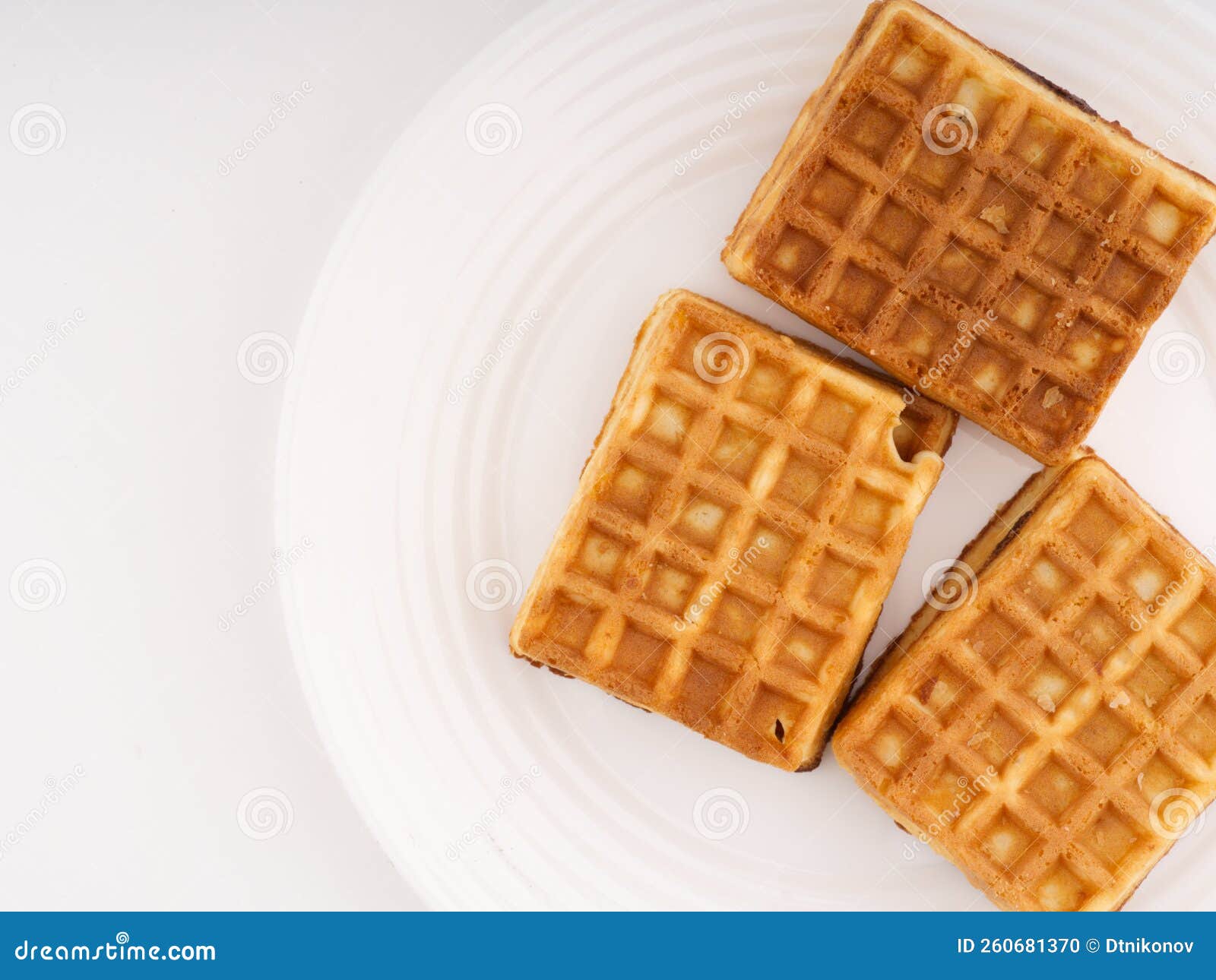 Baked Waffles on a White Plate. Flatlay Stock Photo - Image of cream ...
