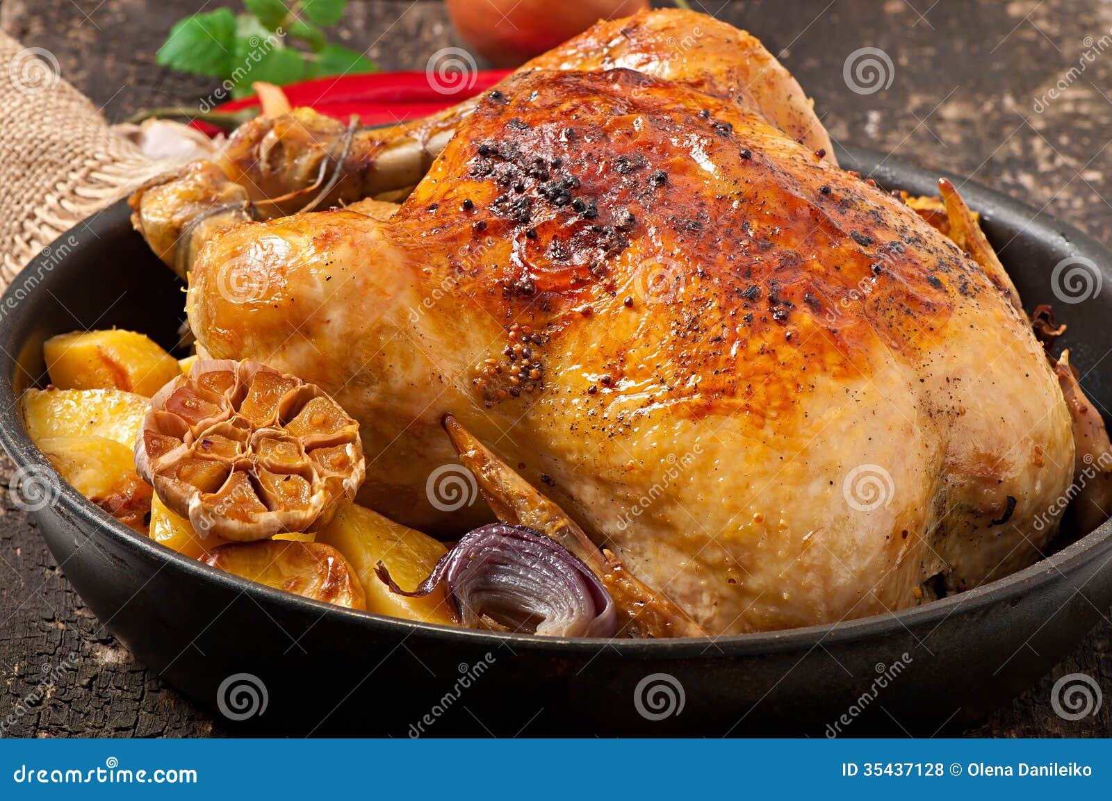 Baked Whole Chicken with Potatoes Stock Photo - Image of christmas ...