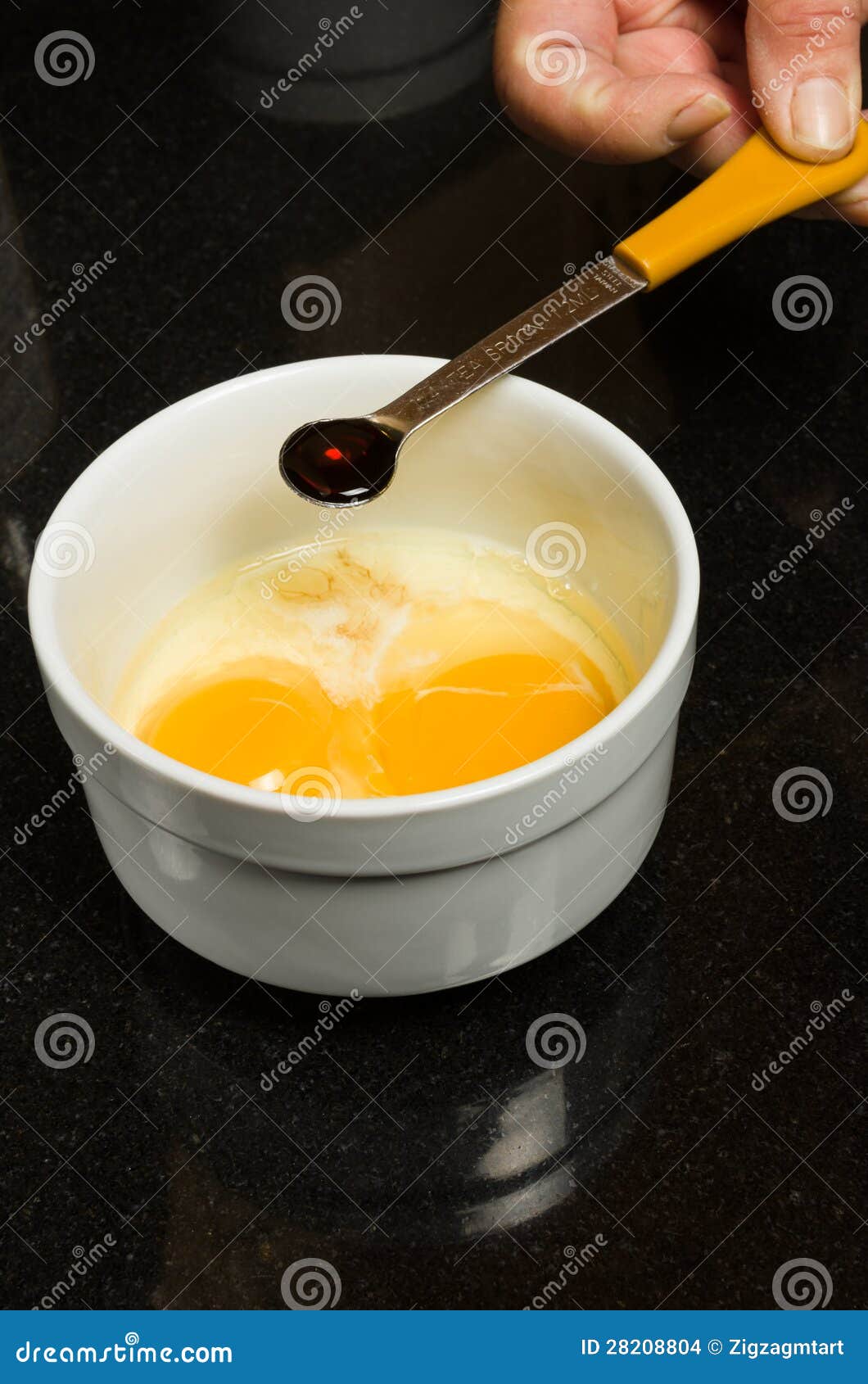 Baker Adding Ingredients To Mix Stock Photo - Image of spoons, white ...