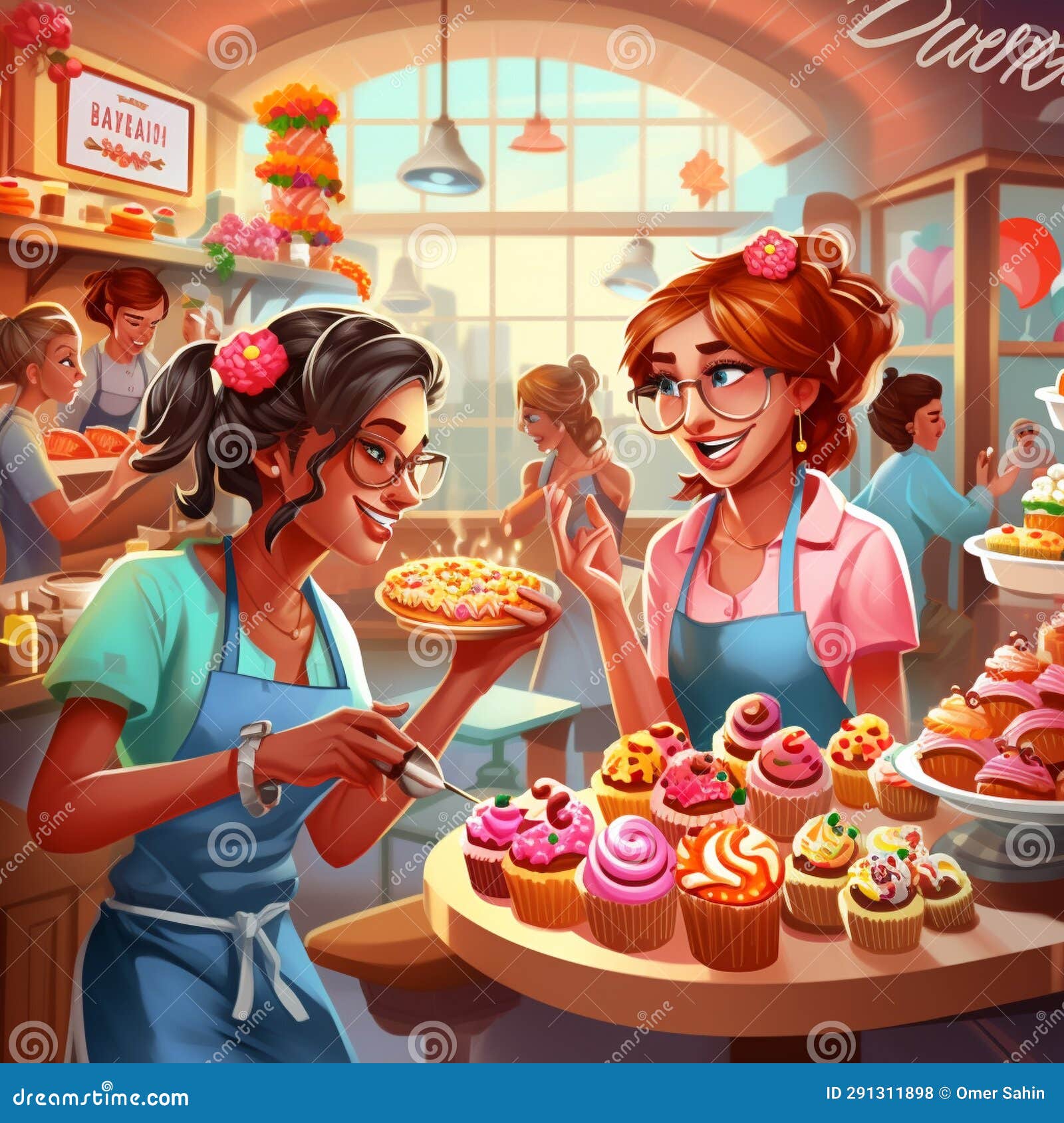 Baker& X27;s Haven - Vibrant and Modern Art Style Bakery Scene Stock ...