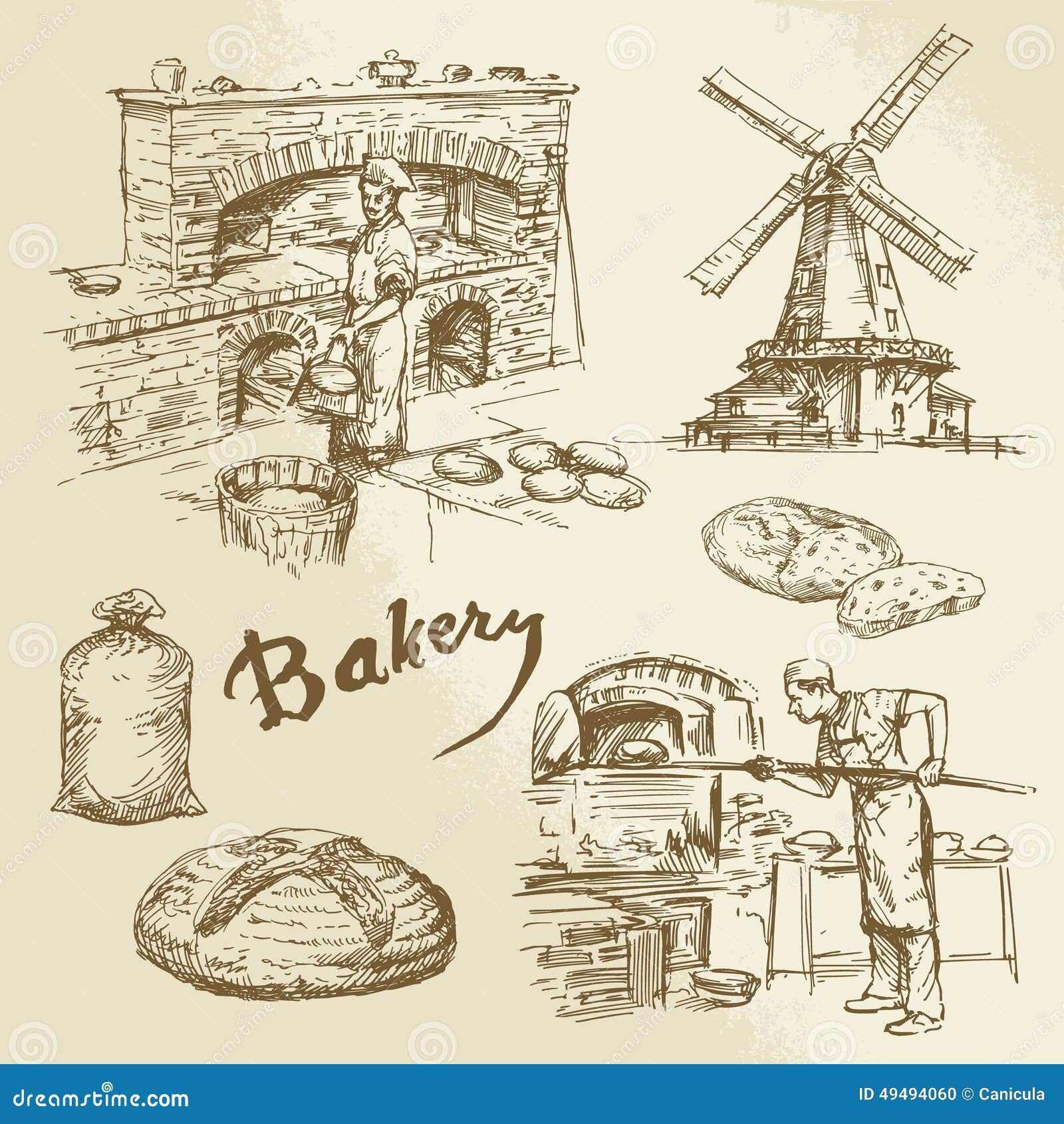 Bakery Bread Hand Drawing Pattern. Buns Baguette Croissant Cookies ...