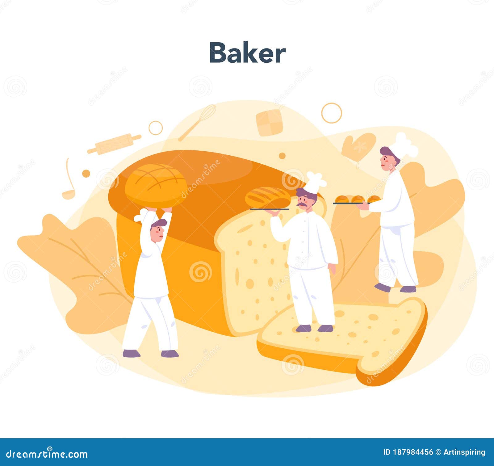 Baker and Bakery Concept. Chef in the Uniform Baking Bread Stock Vector ...
