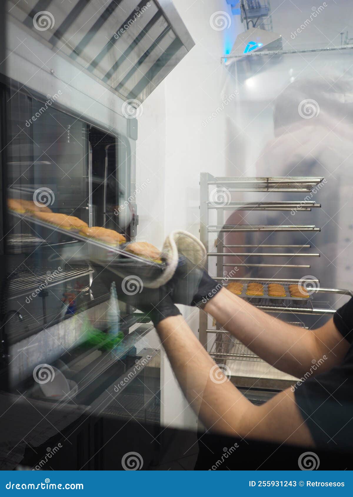 Baking a Large Group of Cookies in a Professional Oven in a Cake Lab ...