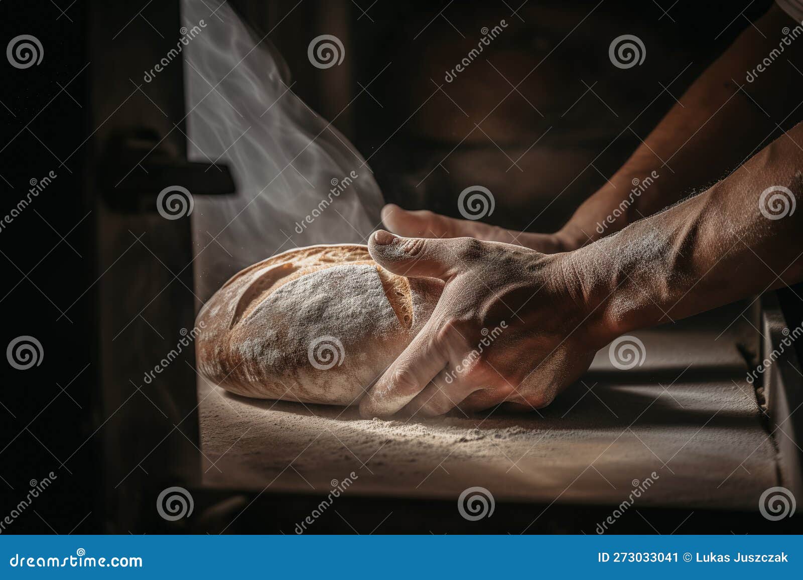 A Baker Baking Traditional, Healthy Bread in a Large Oven. Healthy Real ...