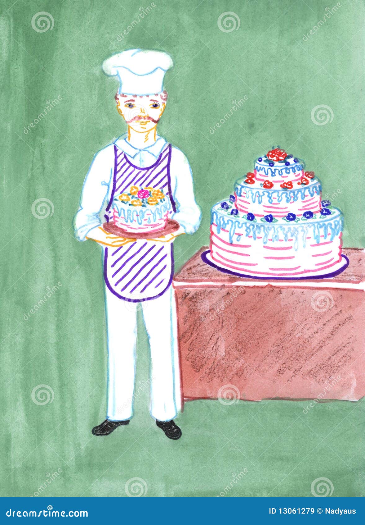 Baker with cake, drawing stock illustration. Illustration of occupation ...