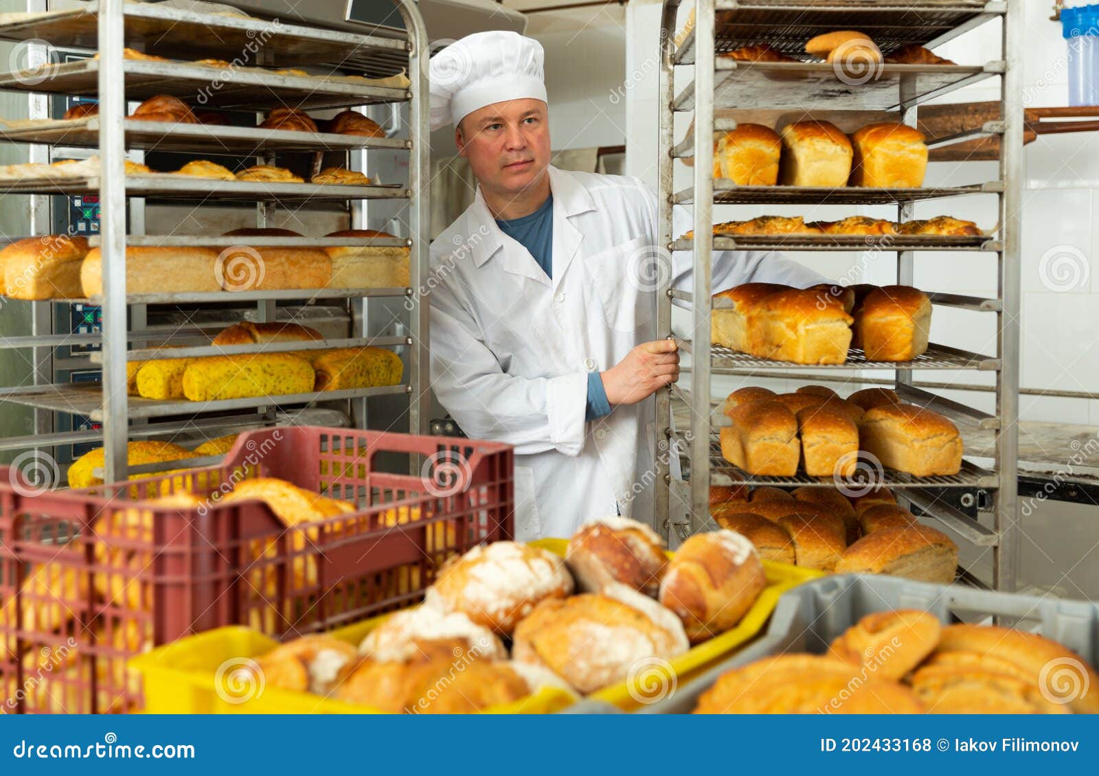 Baker Carrying Fresh Bread on Trolley Stock Photo - Image of loaves ...