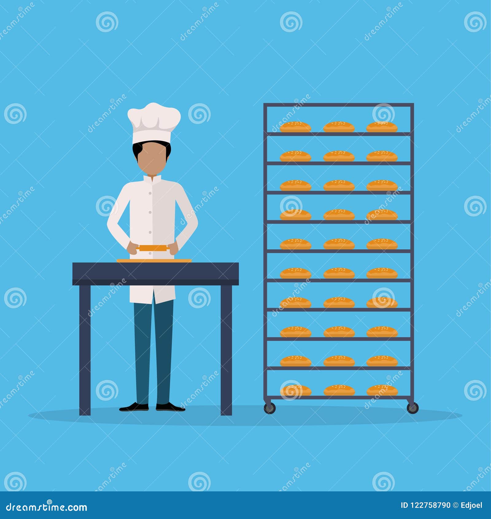 Baker Carrying Rack Full of Bread To an Industrial Oven. Stock Vector ...