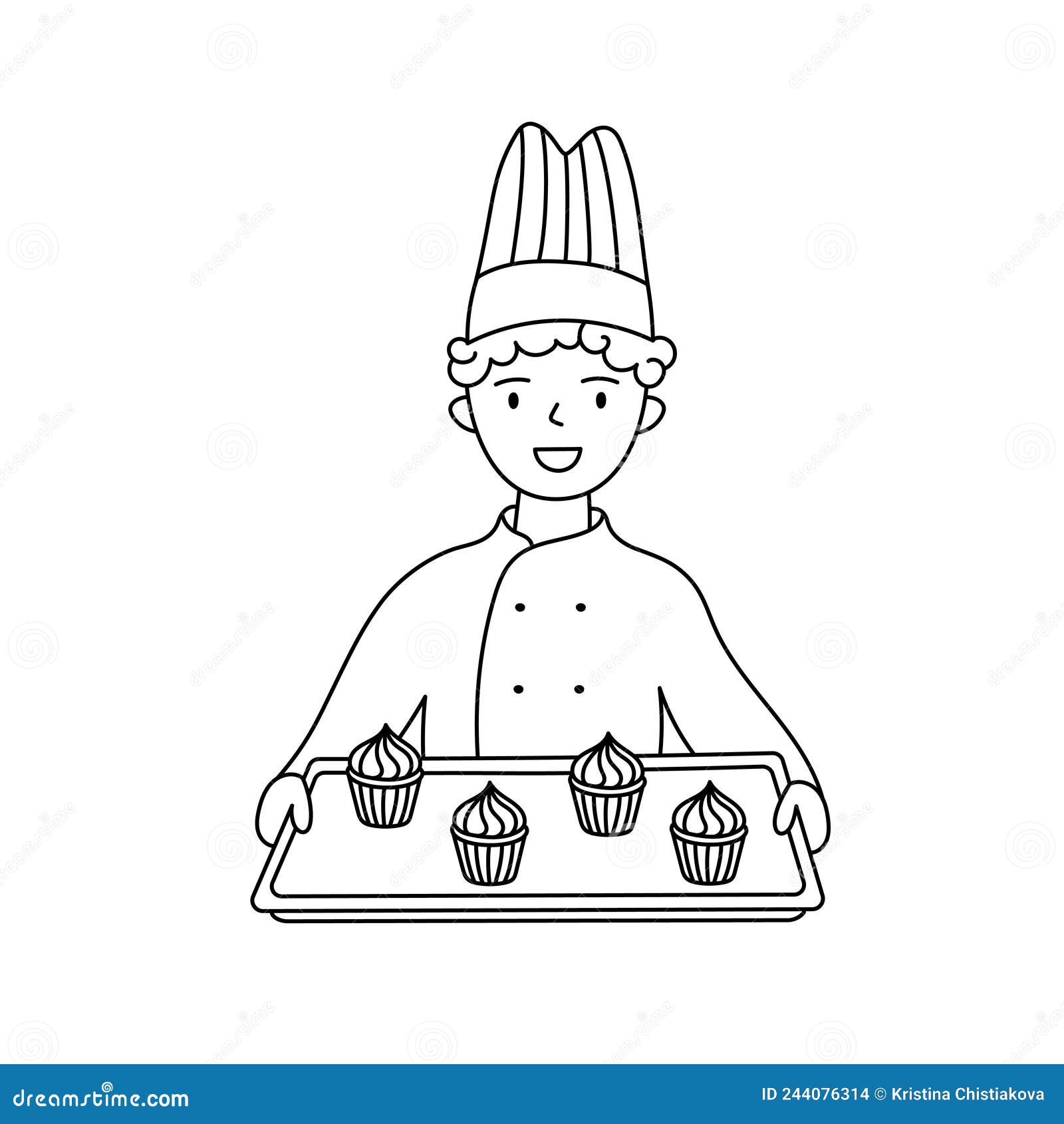 Baker in a Chef S Uniform with Various Baked Goods Stock Vector ...