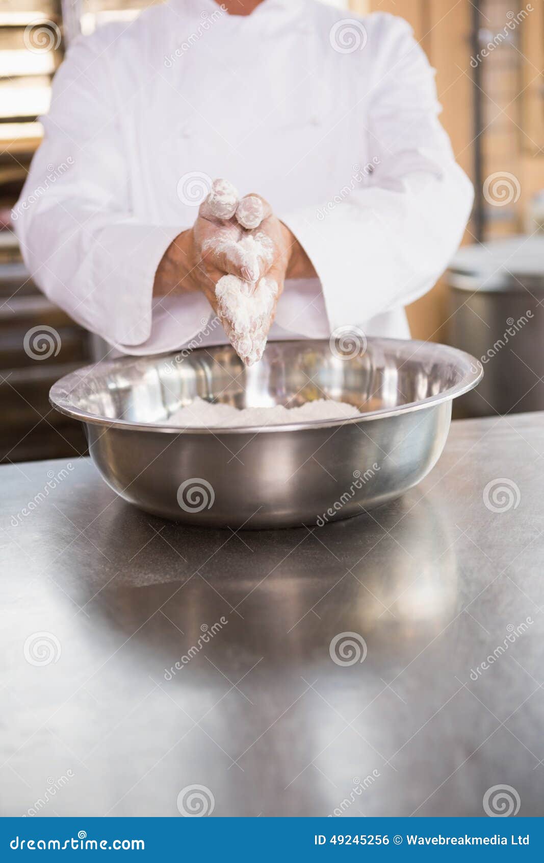 Baker Clapping Flour from His Hands Stock Photo - Image of staff, bowl ...