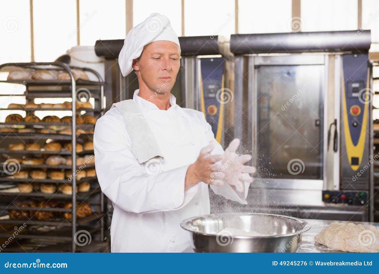Baker Clapping Flour from His Hands Stock Photo - Image of drink ...