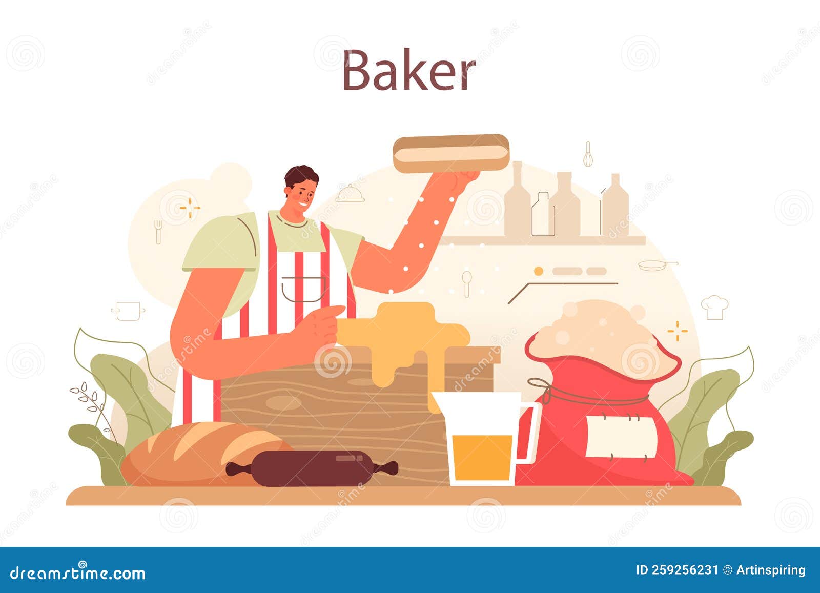 Baker Concept. Chef in the Uniform Baking Bread. Baking Pastry Process ...