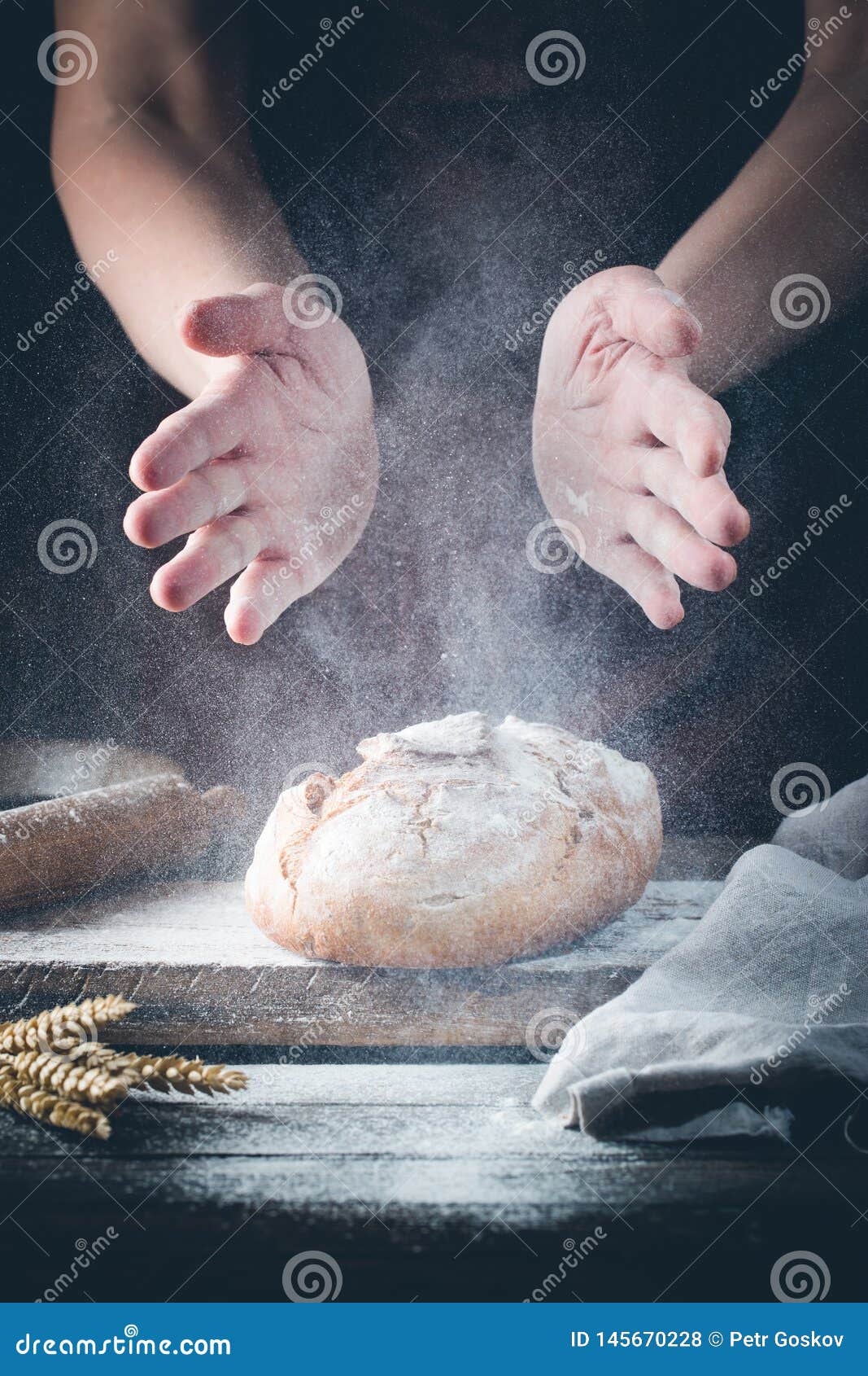 Baker cooking bread. stock photo. Image of bakery, clap - 145670228