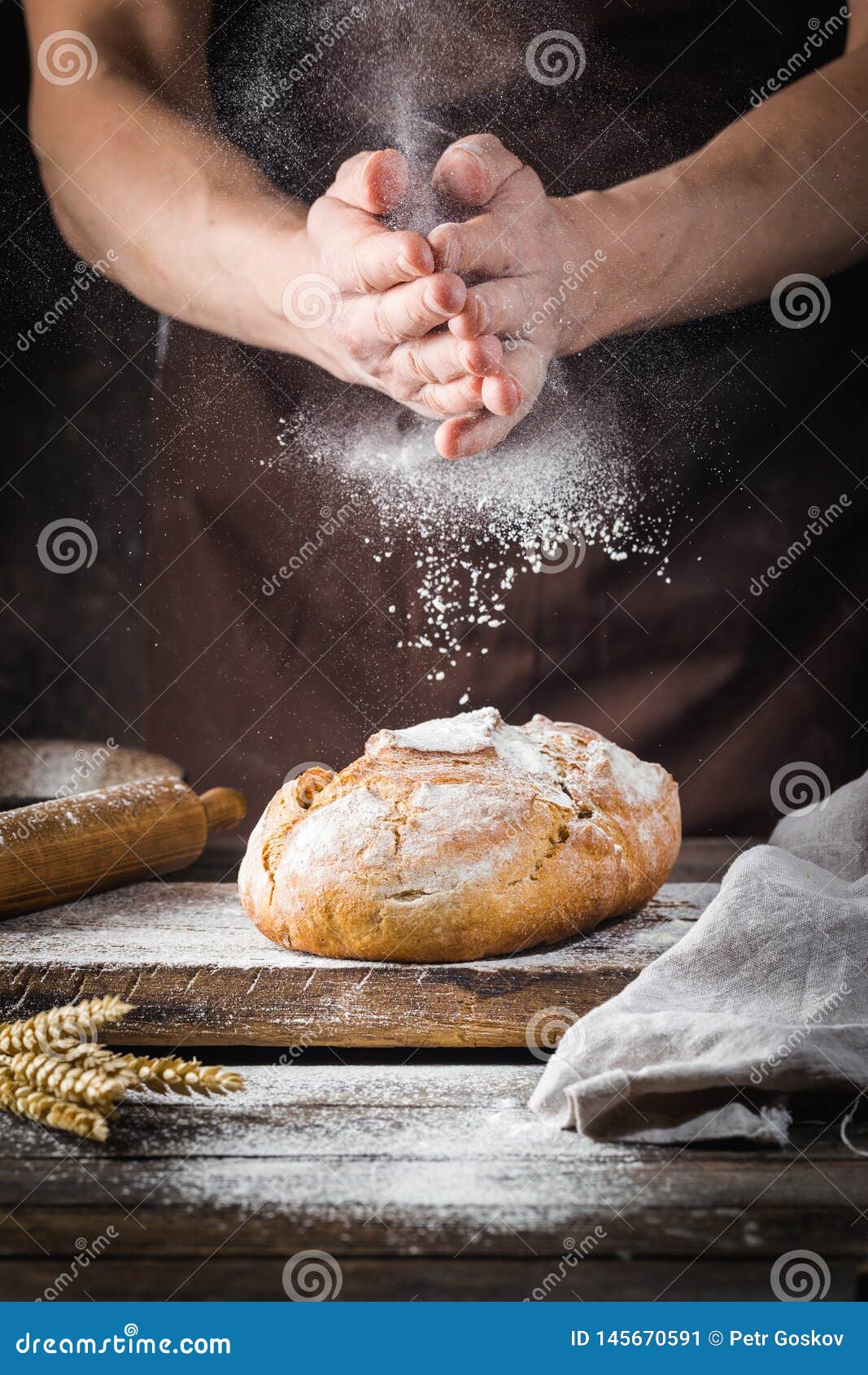 Baker cooking bread. stock image. Image of healthy, black - 145670591