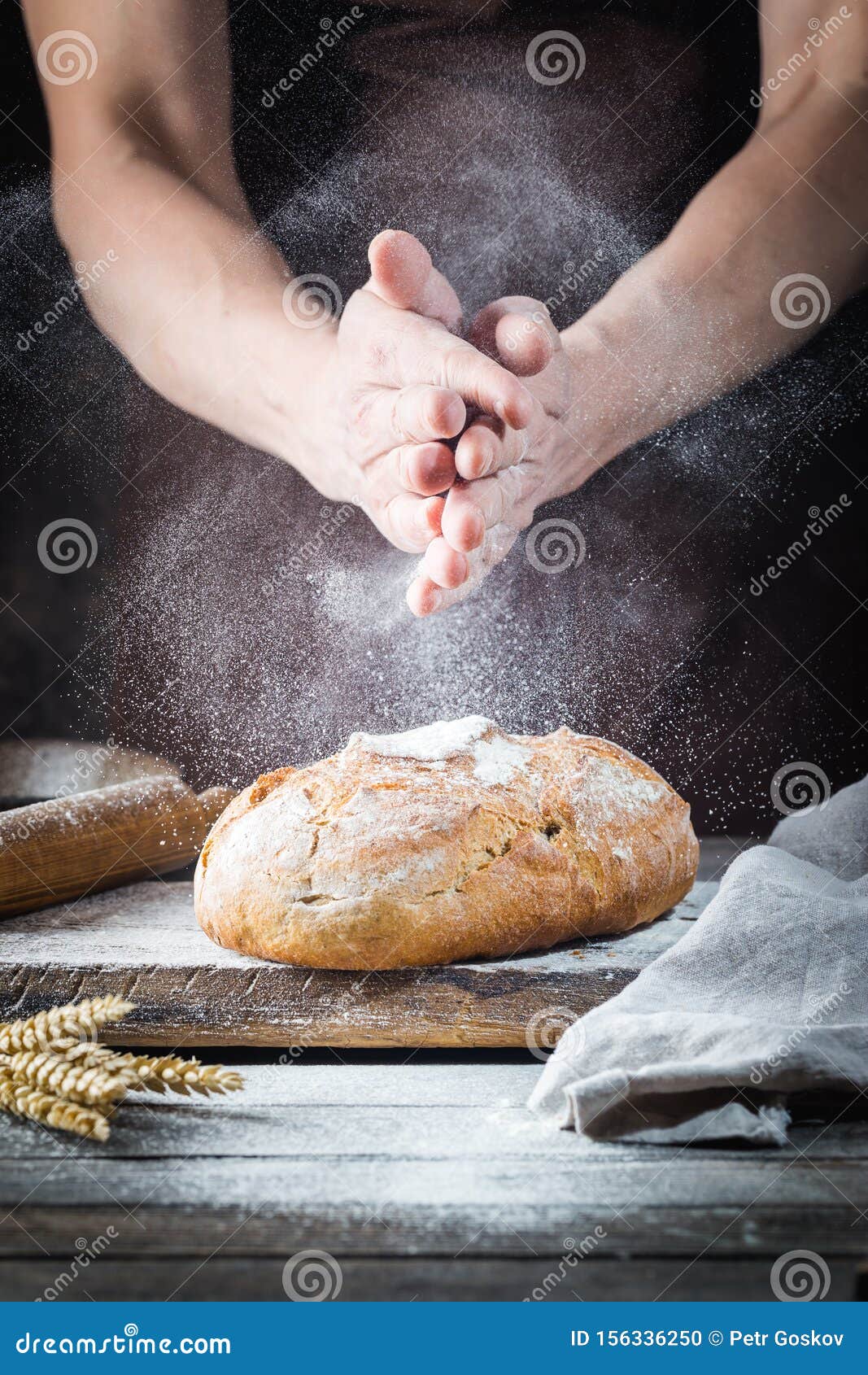 Baker cooking bread. stock photo. Image of brown, healthy - 156336250
