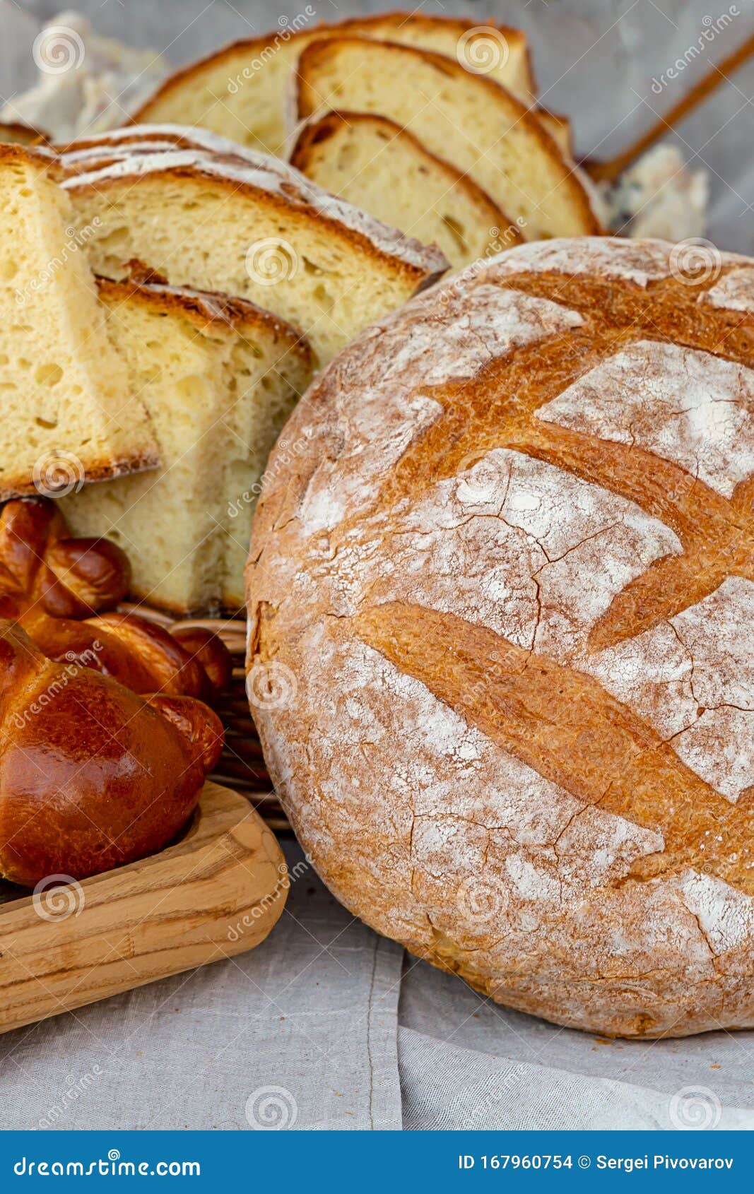 Baker Counter Fresh Traditional Bread. Vertical Photo of Rustic Bread ...