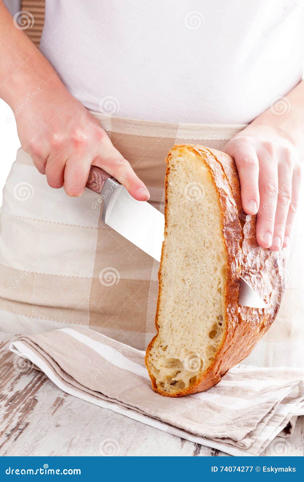 Baker Cutting Fresh Made Bread. Stock Image - Image of delicious, chef ...