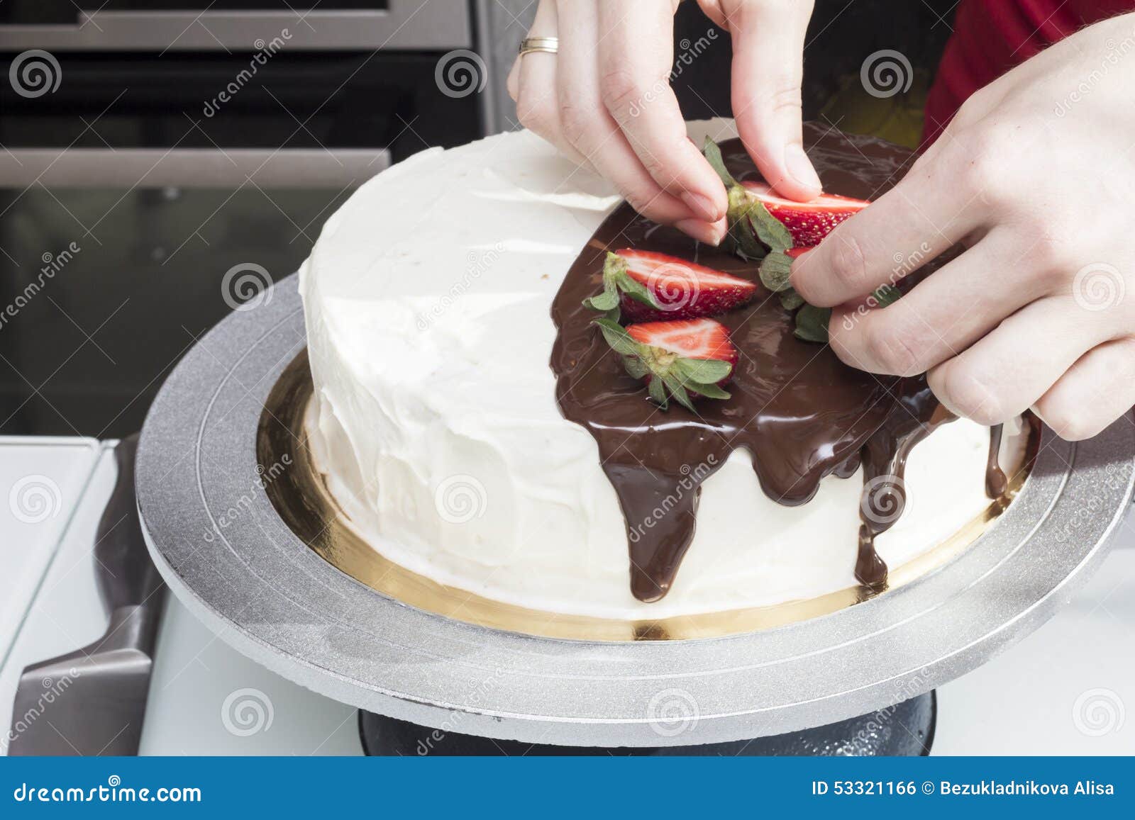 Baker Decorate a Cake with Strawberries Stock Photo - Image of spring ...