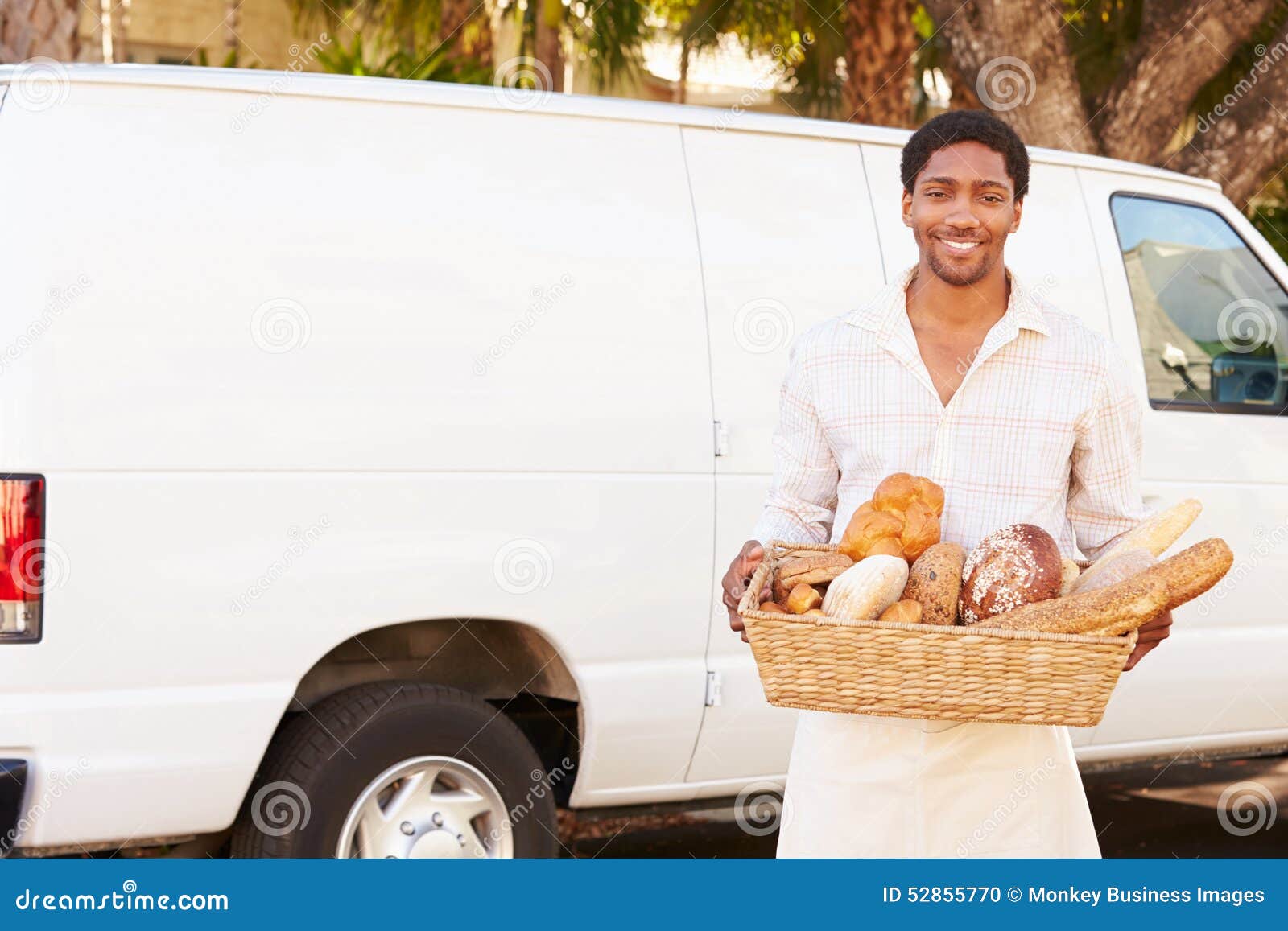 Baker Delivering Bread Standing in Front of Van Stock Photo - Image of ...
