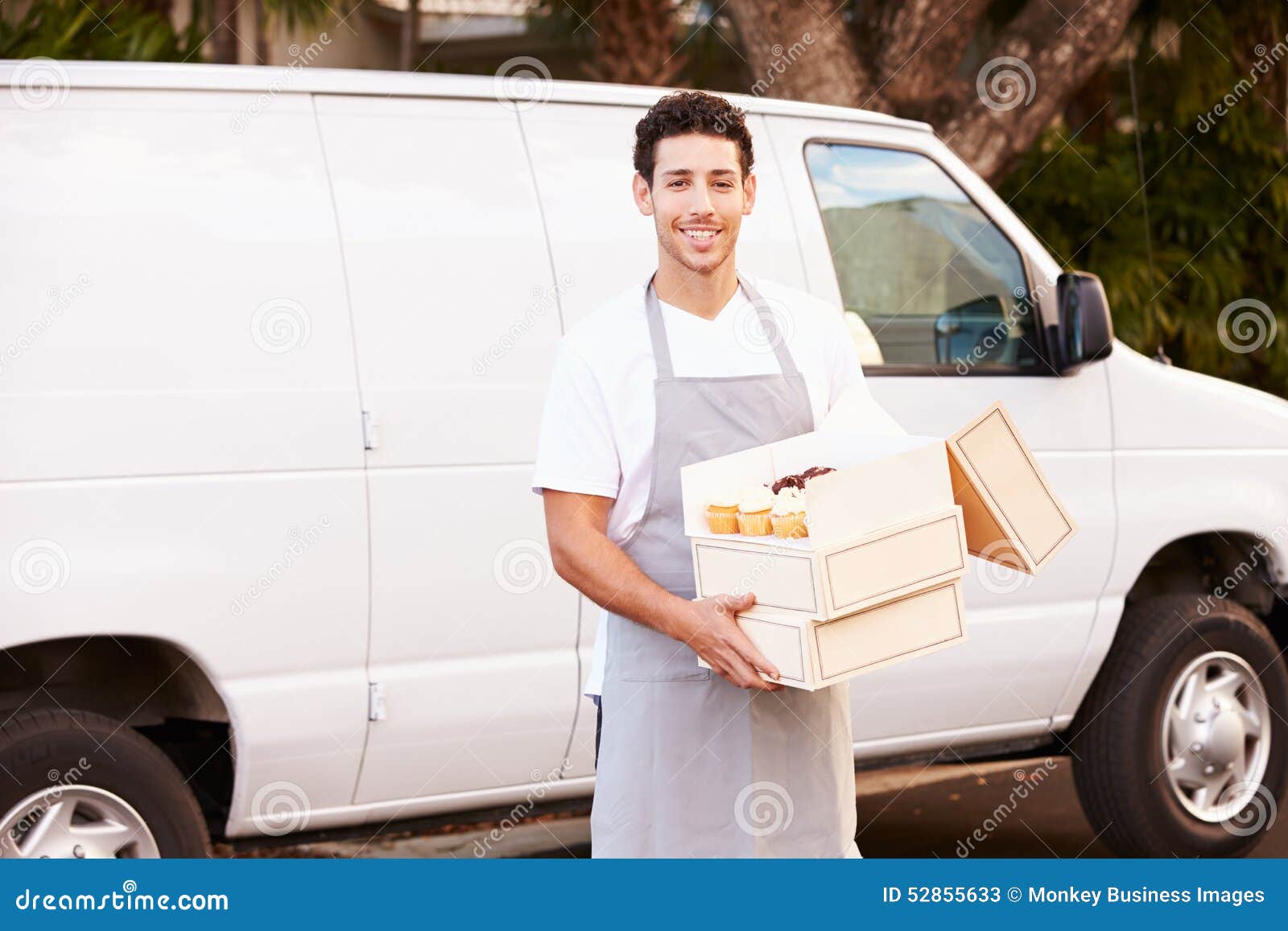 Baker Delivering Cakes Standing in Front of Van Stock Image - Image of ...