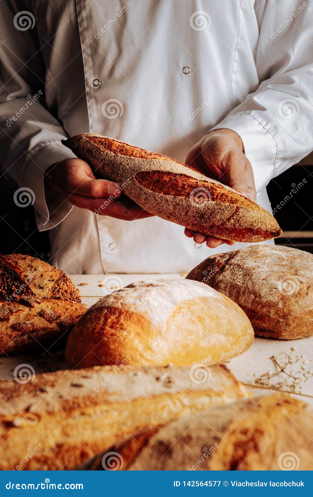 Baker Feeling Satisfied after Making Nice Kinds of Bread Successfully ...