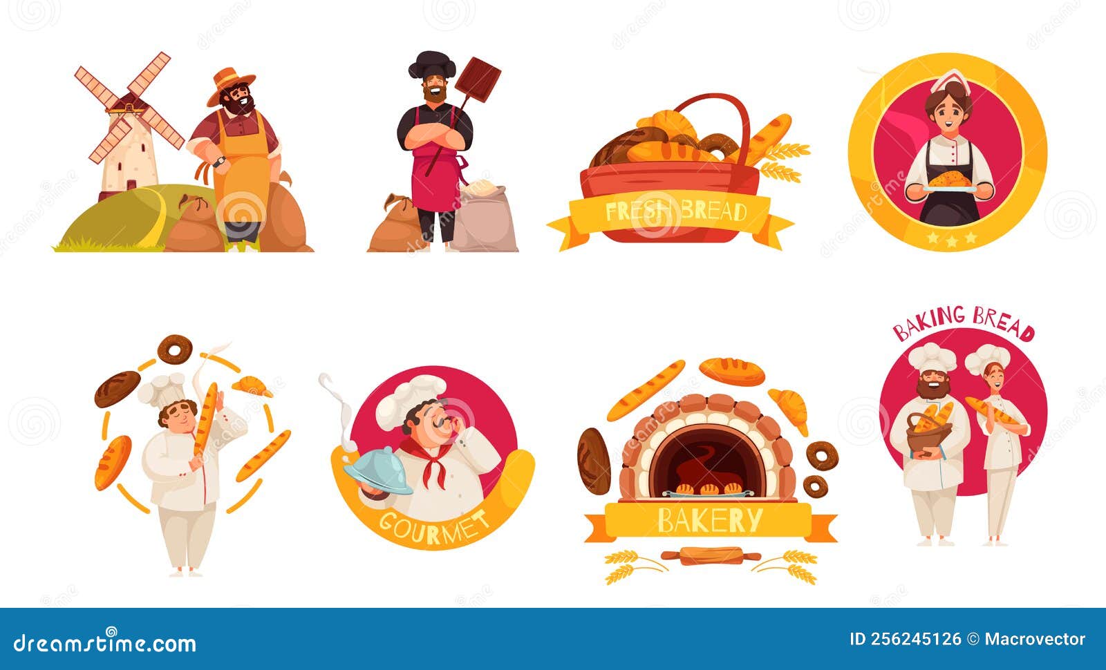 Baker Flat Compositions stock vector. Illustration of toast - 256245126