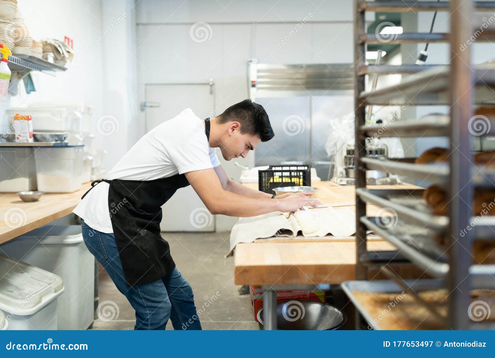 Baker Focused on His Work in a Bakery Stock Image - Image of industrial ...
