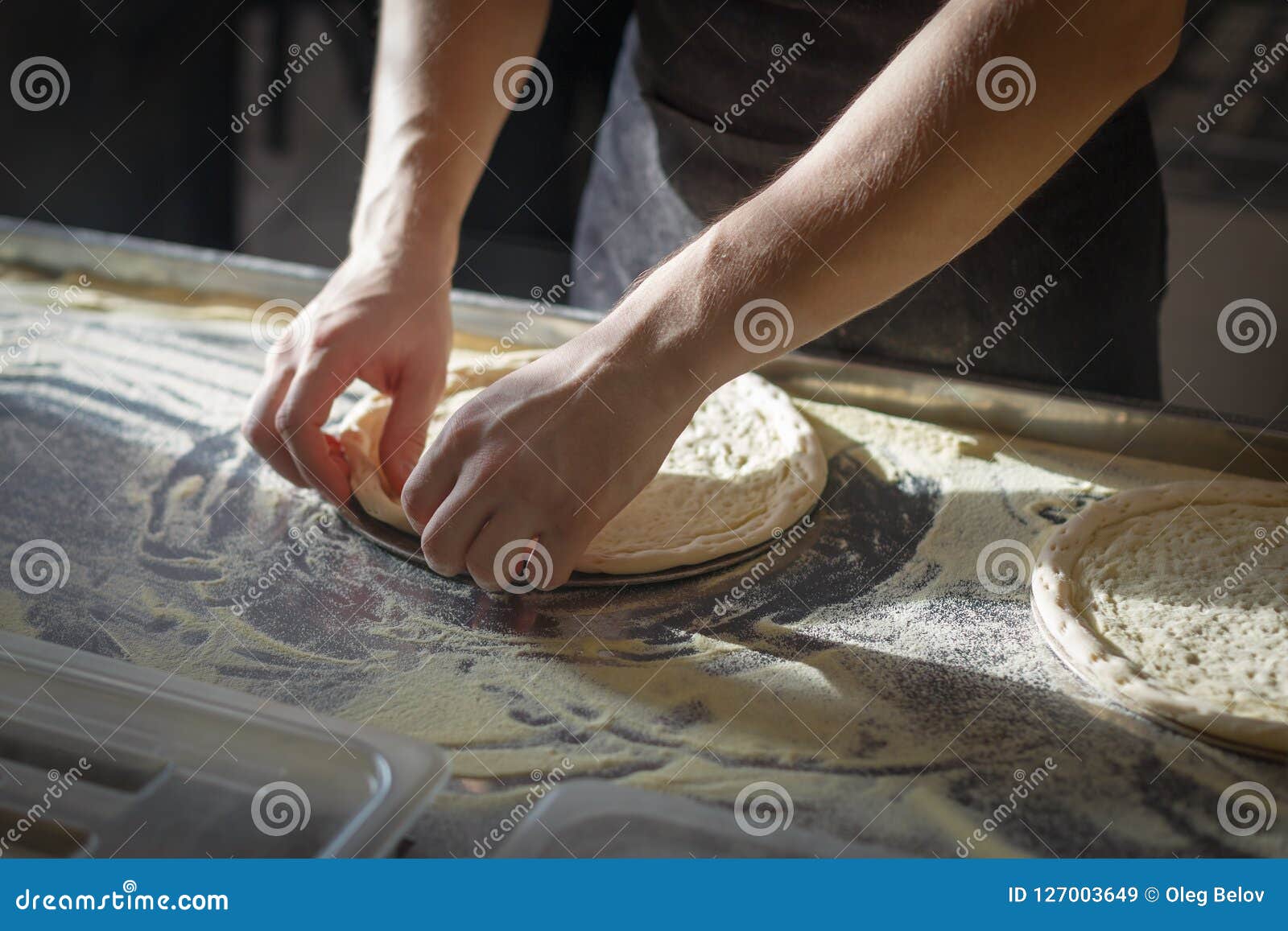 Baker Forms a Round Base for Pizza Making Stock Image - Image of ...