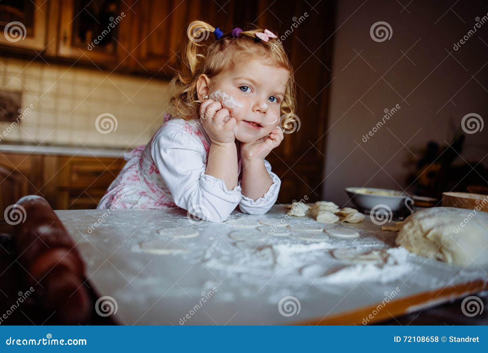 Baker Girl in Chef Hat at Kitchen Stock Photo - Image of food, cuisine ...