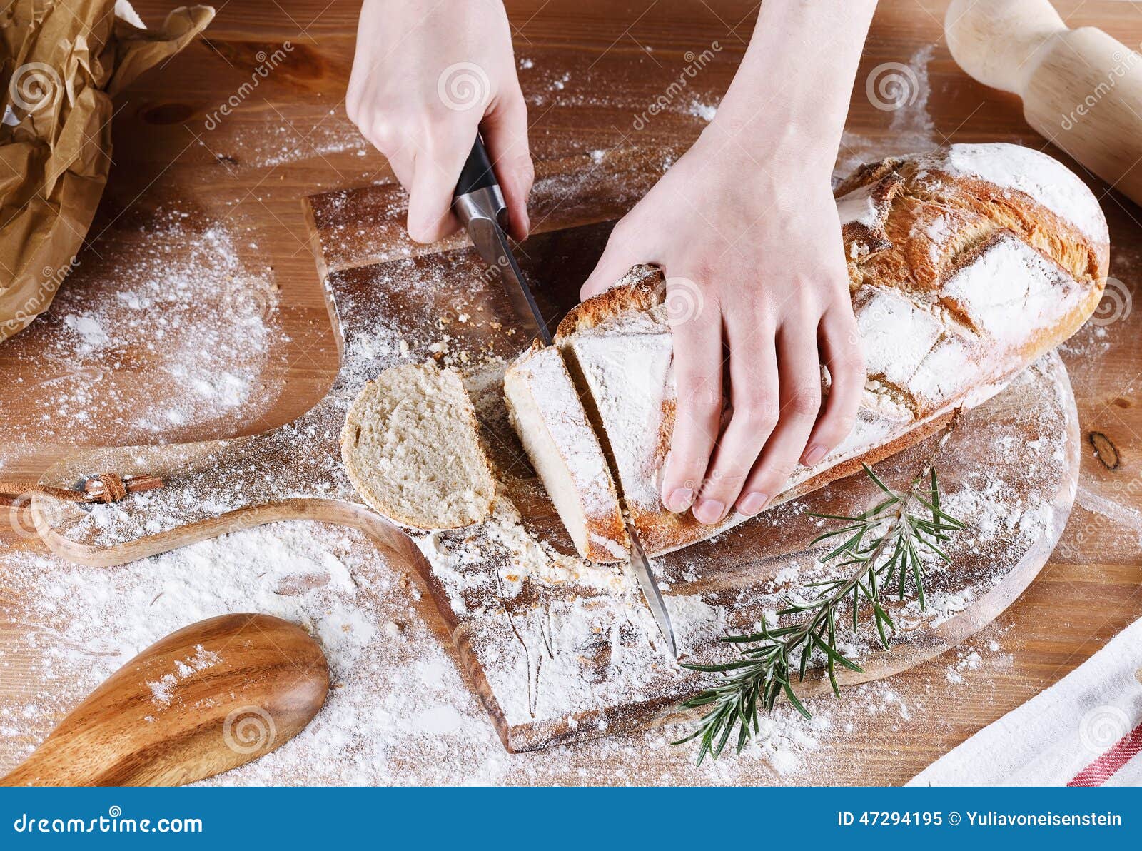 Baker hands cutting bread stock image. Image of baker - 47294195