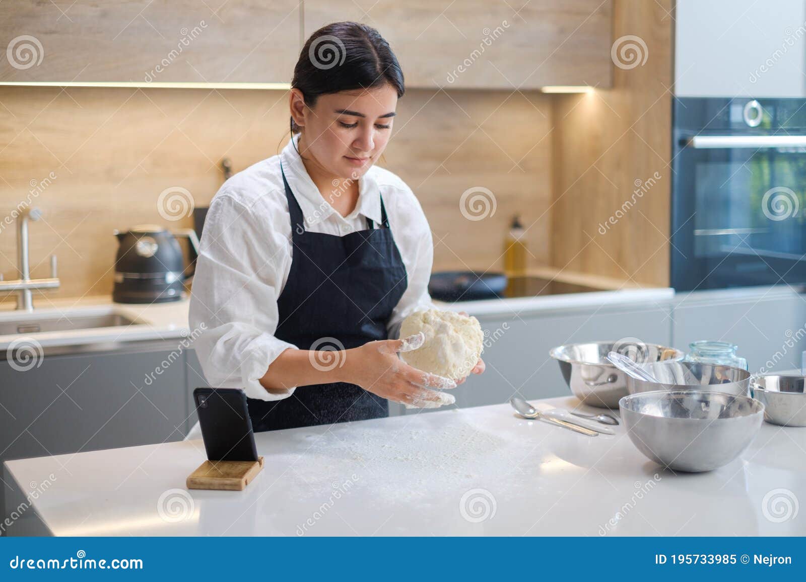 Baker Hands Forms Shape of Future Bread. Stock Image - Image of indoors ...