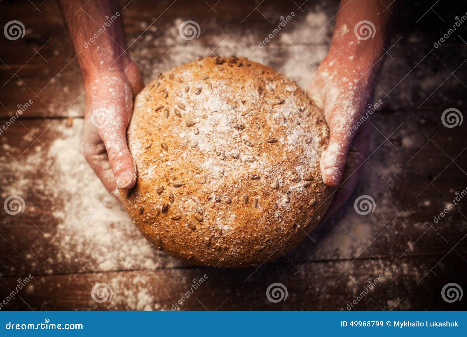 Baker Hands with Fresh Bread on Table Stock Image - Image of adult ...