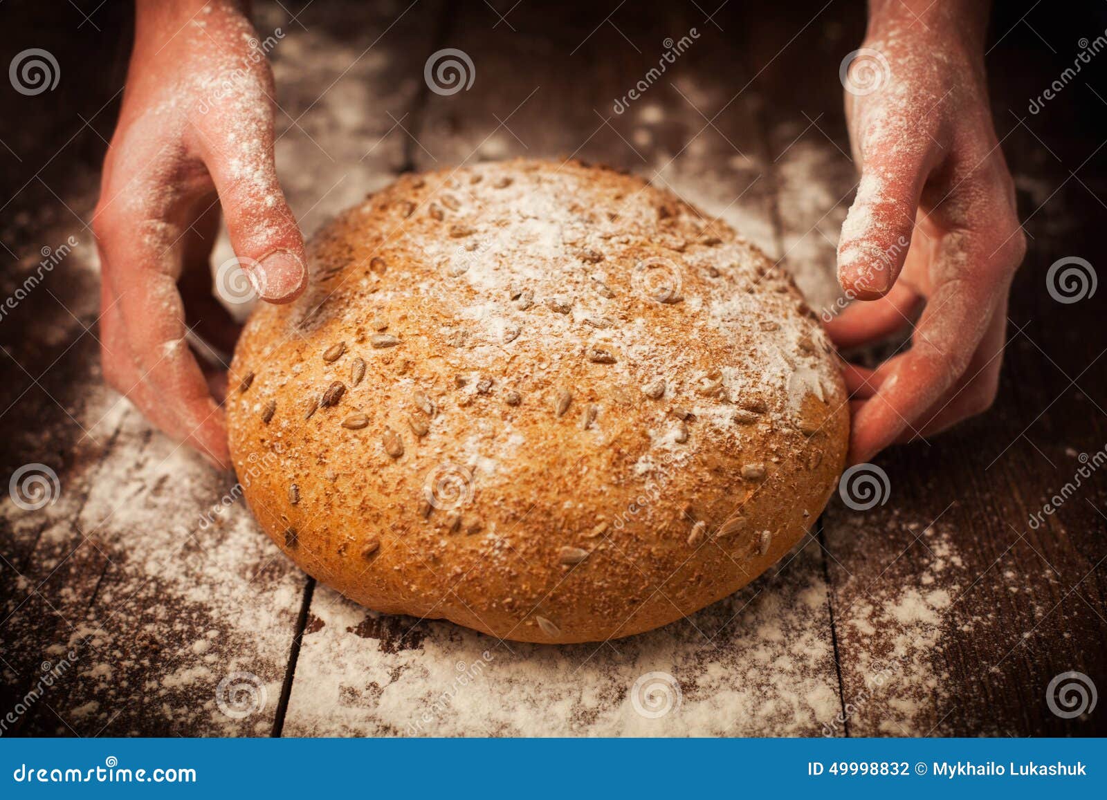 Baker Hands with Fresh Bread on Table Stock Photo - Image of finger ...