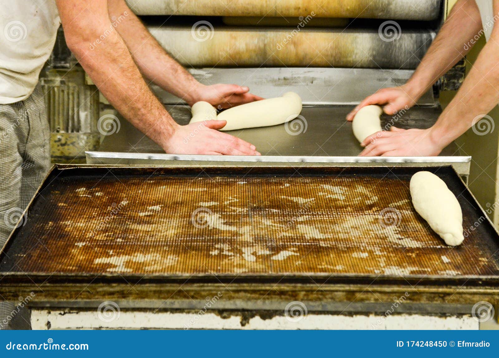 Baker Hands Kneading Bread Dough in Bakery. Making Bread. Men Manually ...