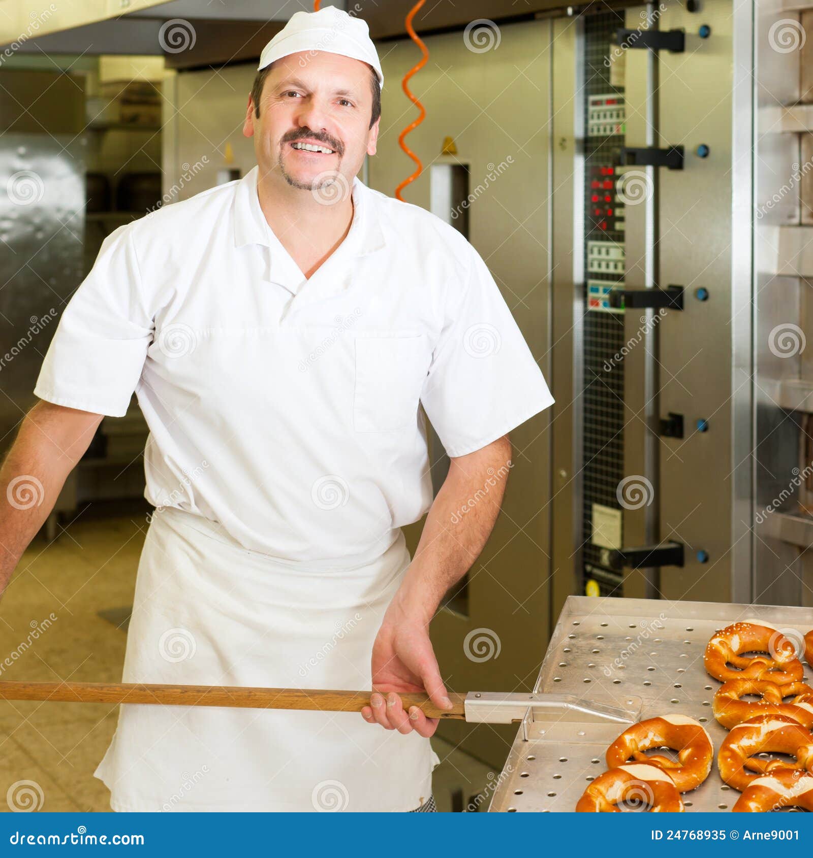 Baker in His Bakery Baking Bread Stock Image - Image of pretzel, bakers ...