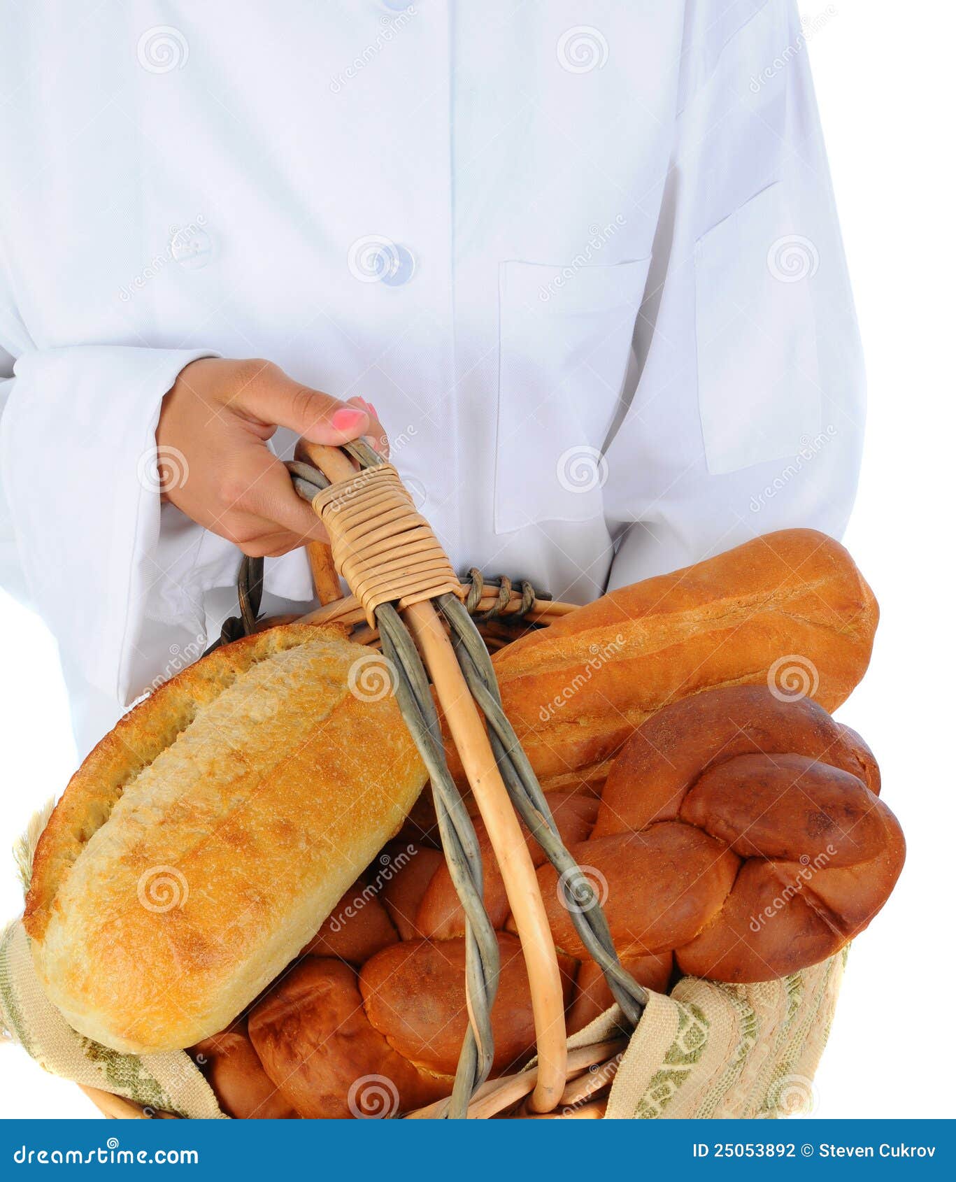 Baker Holding a Basket of Bread Stock Photo - Image of serving, brown ...